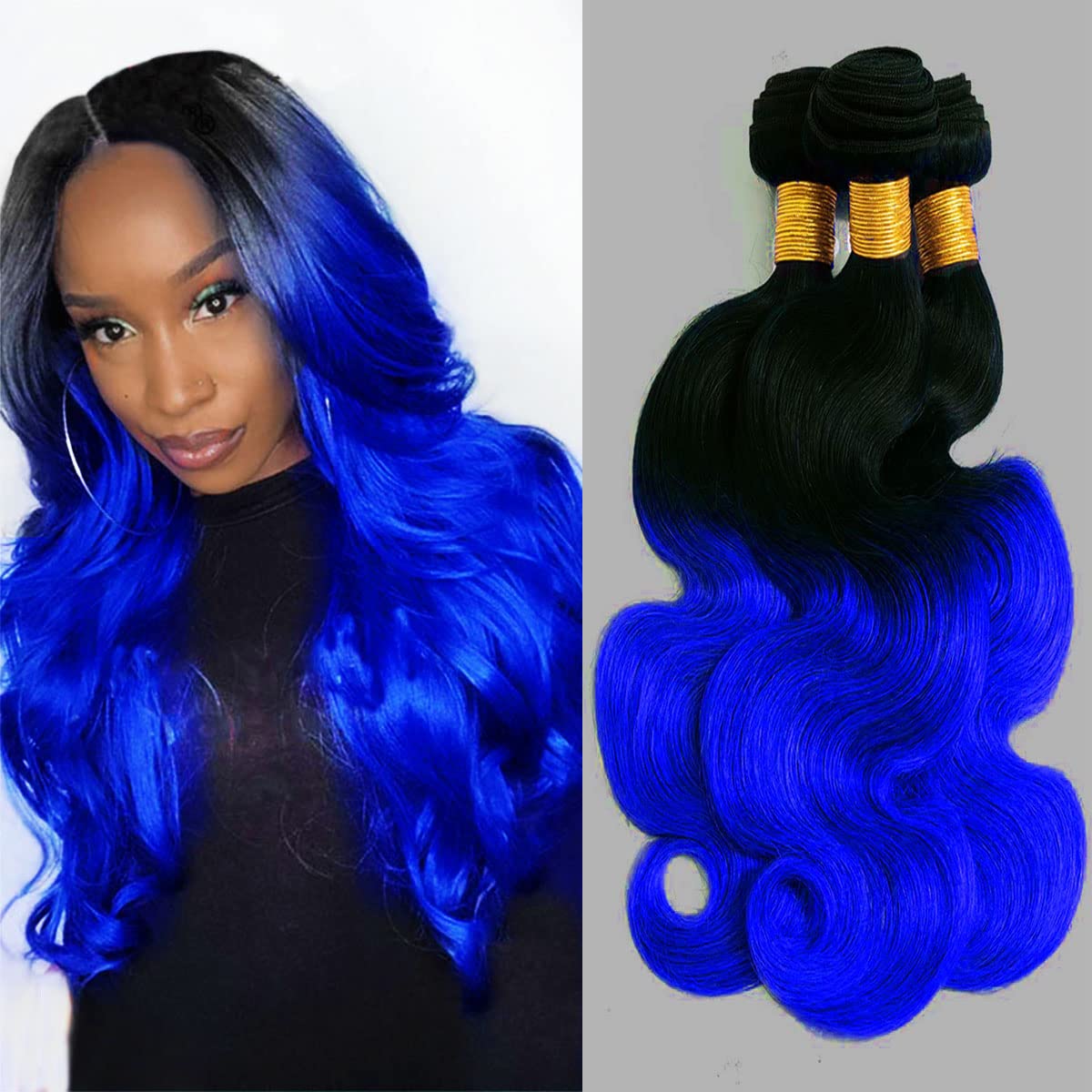 Amazon.com : Blue Bundles Ombre Blue Weave Double Weft Hair Weave For ...