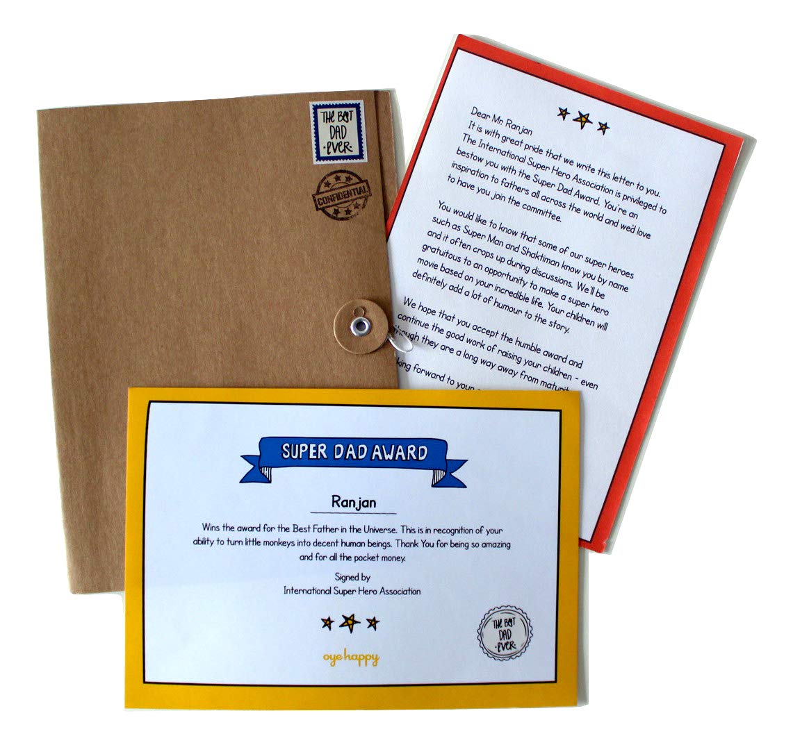 Oye Happy - Super Dad Award with Badge - Cute Certificate - for Dad to ...
