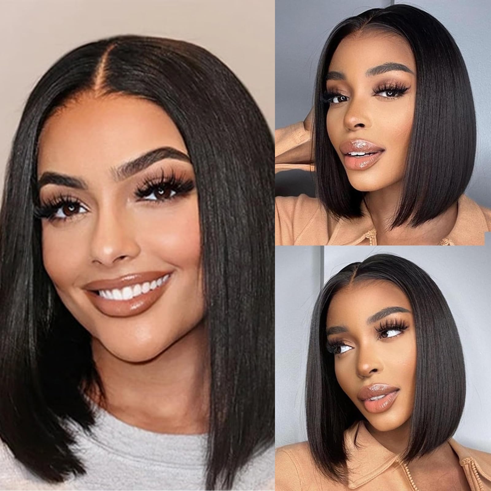 DUAUJUIU Bob Wig Human Hair 13x4 Frontal Lace Wig 14 Inch Bob Lace ...