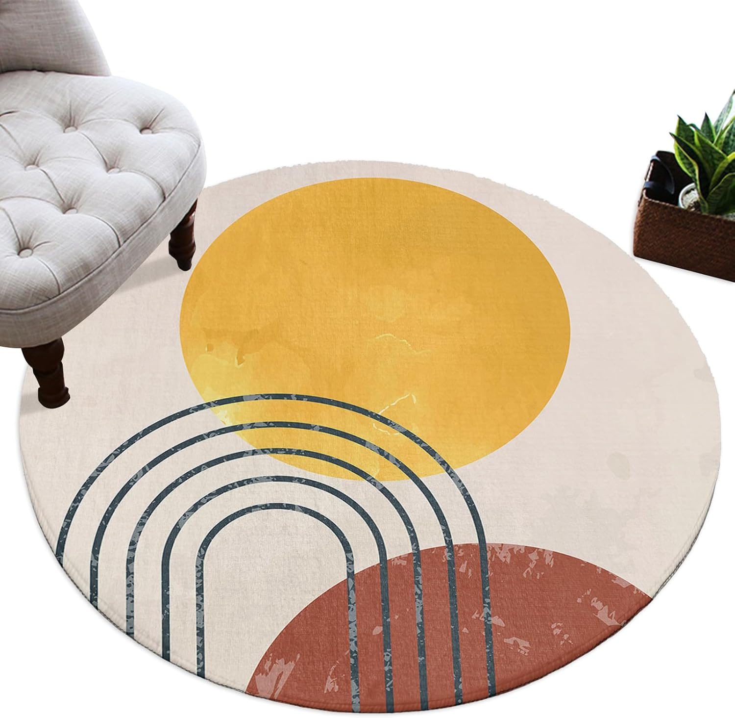 Amazon.com: Round Area Rug Soft Fluffy Rugs Medieval Arch Sun Rainbow ...
