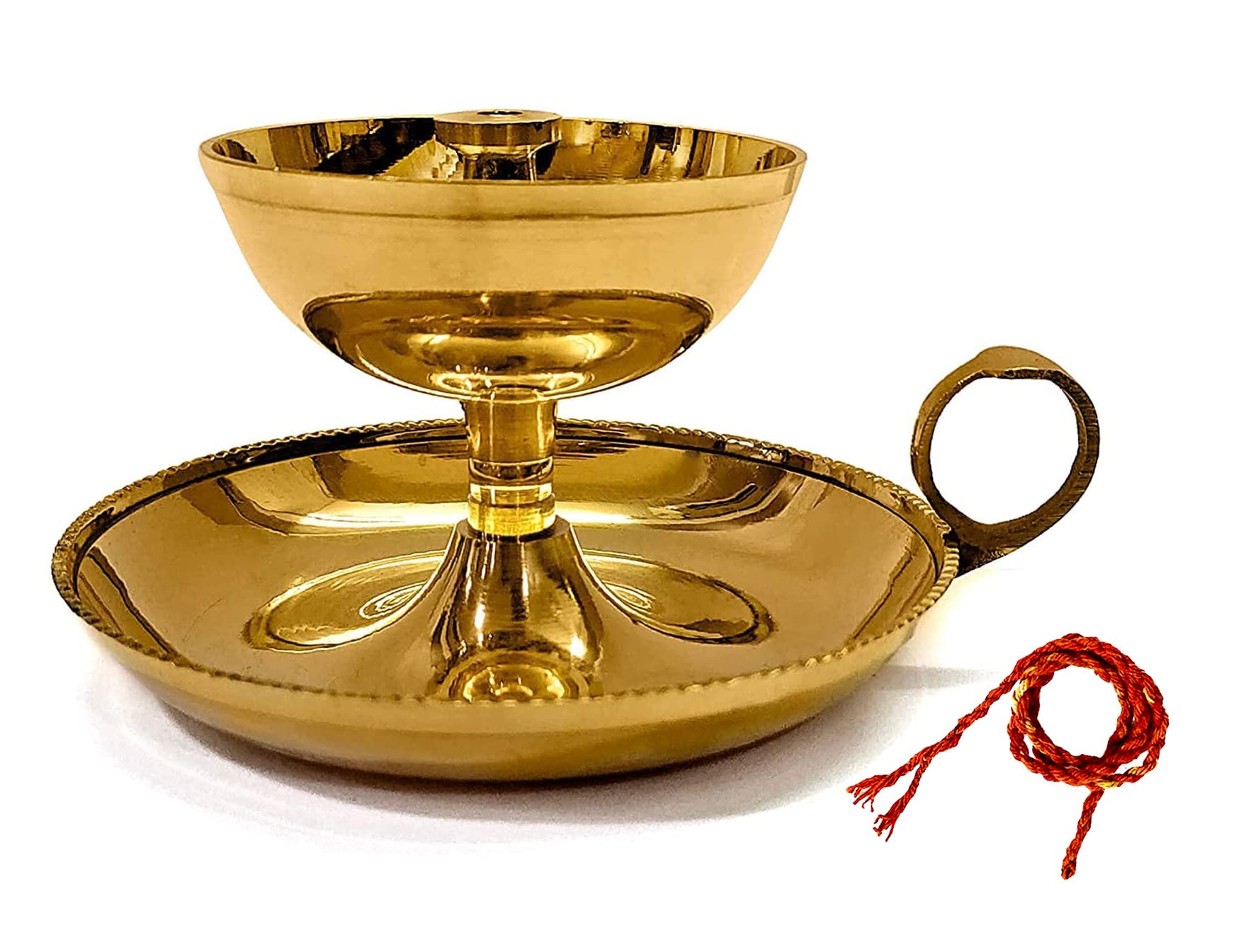 Buy SATVIK Brass Aarti Diya with Supported Ring Handle Puja Jyot Oil ...