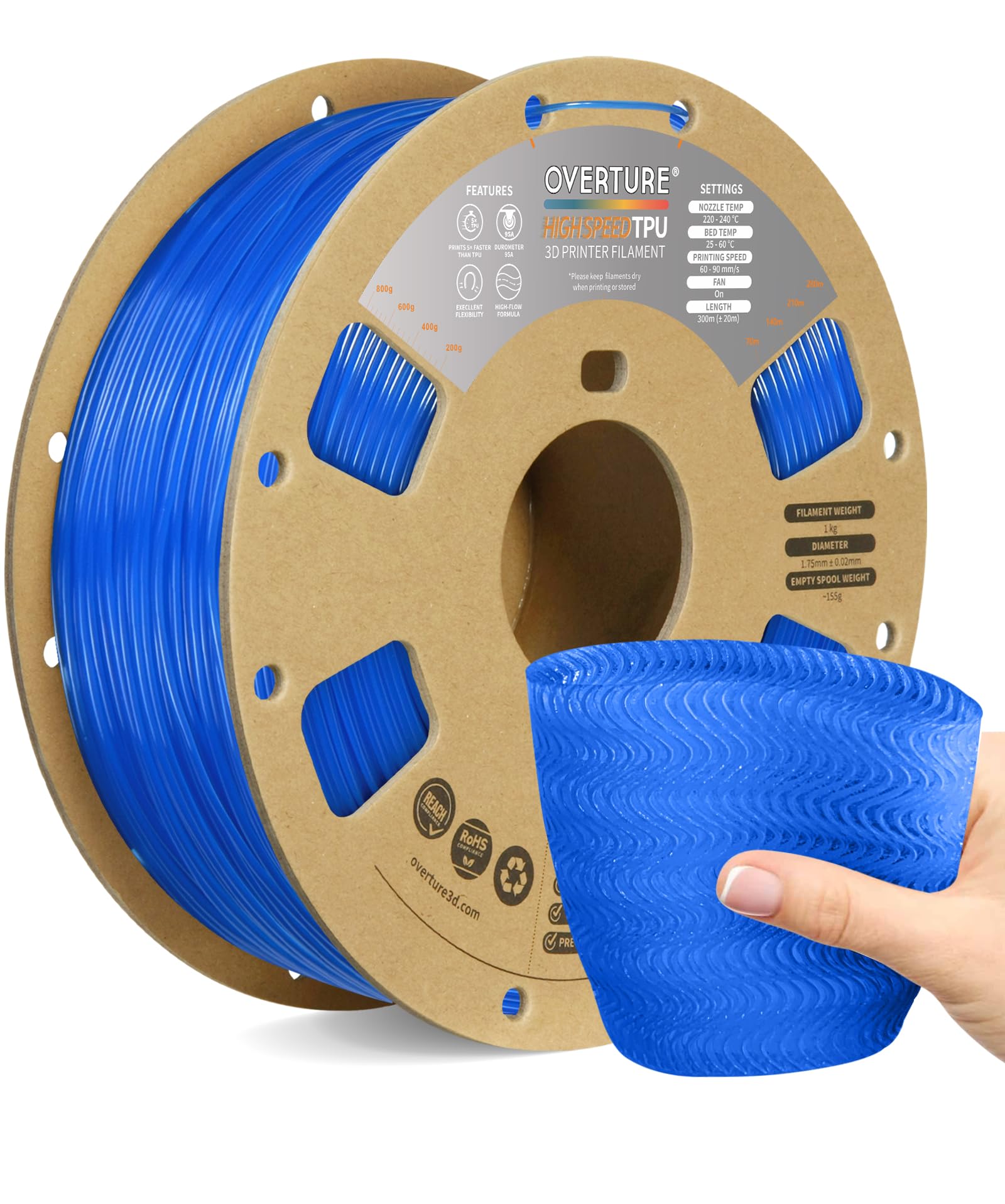 OVERTURE TPU High Speed Filament 1.75mm Flexible 95A TPU Roll, 3D ...