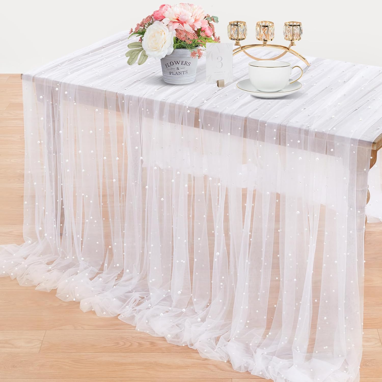 Amazon.com: LuoluoHouse White Pearl Table Cloth: Wedding Table Runner ...