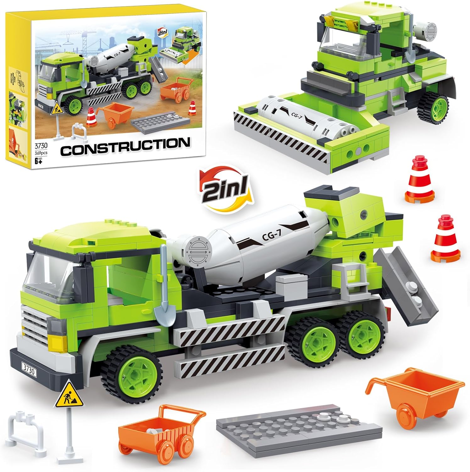 2 in 1 City Construction Vehicles Building Toy 369 PCS Single Drum Road ...