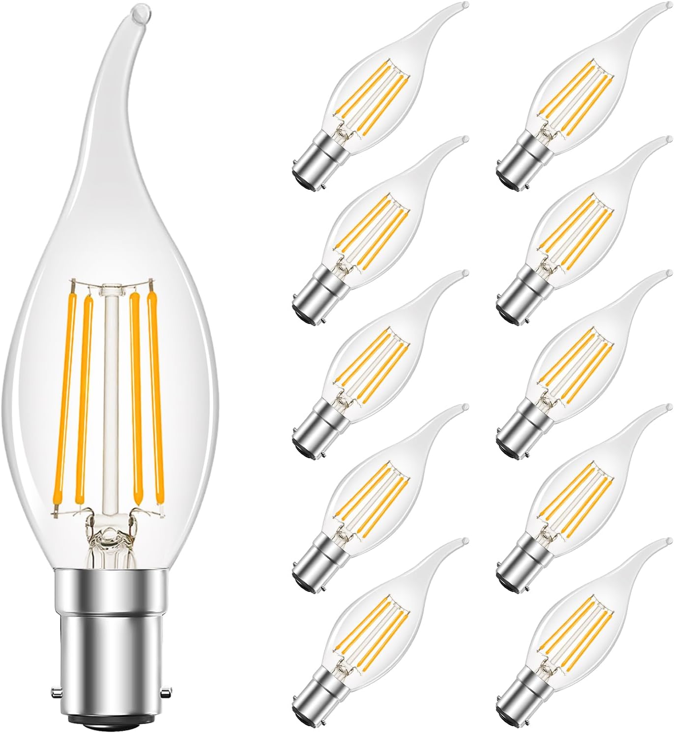 10 Pack B22 Candle Bulbs 40W, Bayonet Light Bulbs Clear Dimmable, 2700K ...