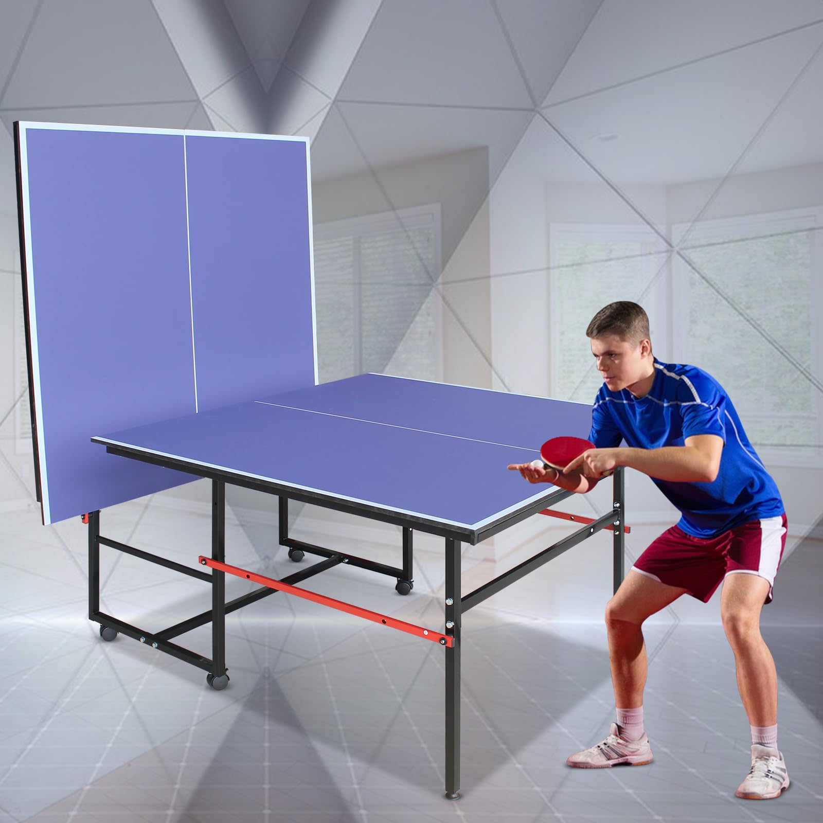 Amazon.com : Generic Blue Folding Rolling Table Tennis Table Indoor and ...
