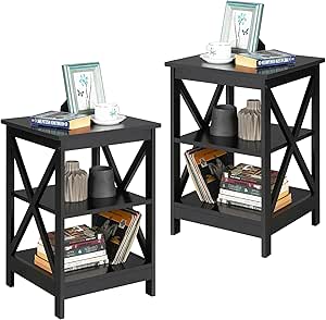 Amazon.com: Yaheetech Black End Table Set of 2, 16x16x24 in Sturdy 3 ...