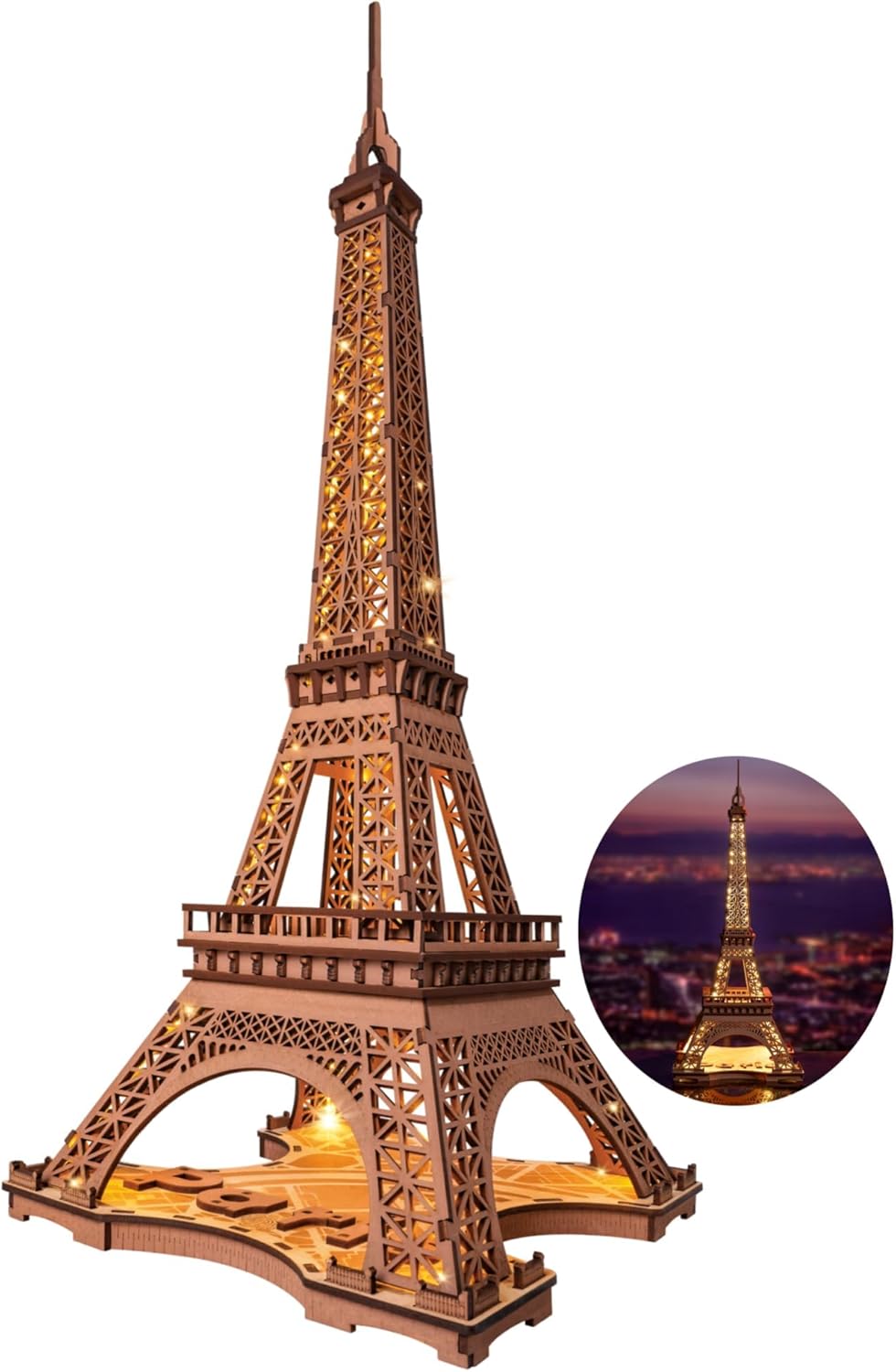 Amazon.com: ROBOTIME 3D Puzzle for Adults DIY Model Building Kit with LED Light Wooden Eiffel ...