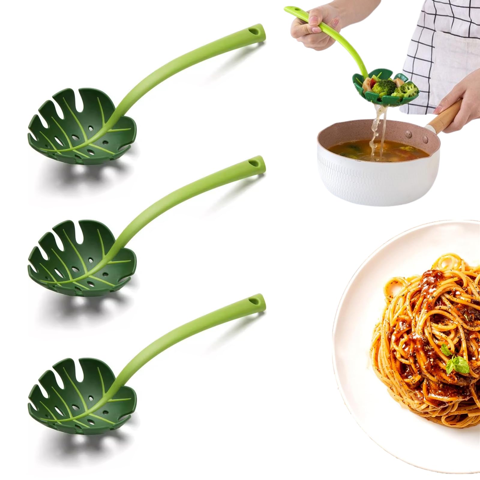 Amazon.com: 3 PCS Jungle Spoon Unique Green Leaf Noodle Spoon Leaky ...