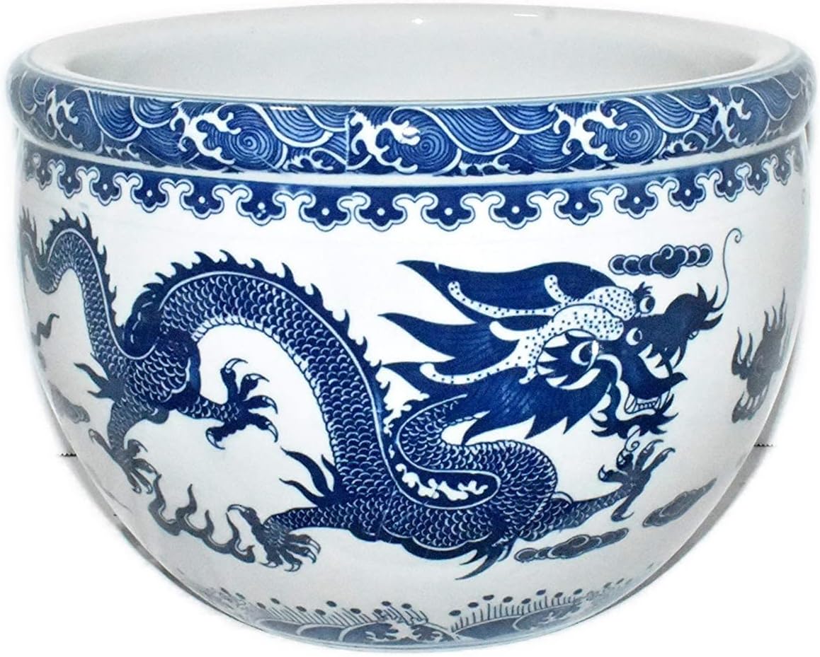 Amazon.com : 12" Oriental Blue & White Asian Double Dragon & Fire Pearl ...