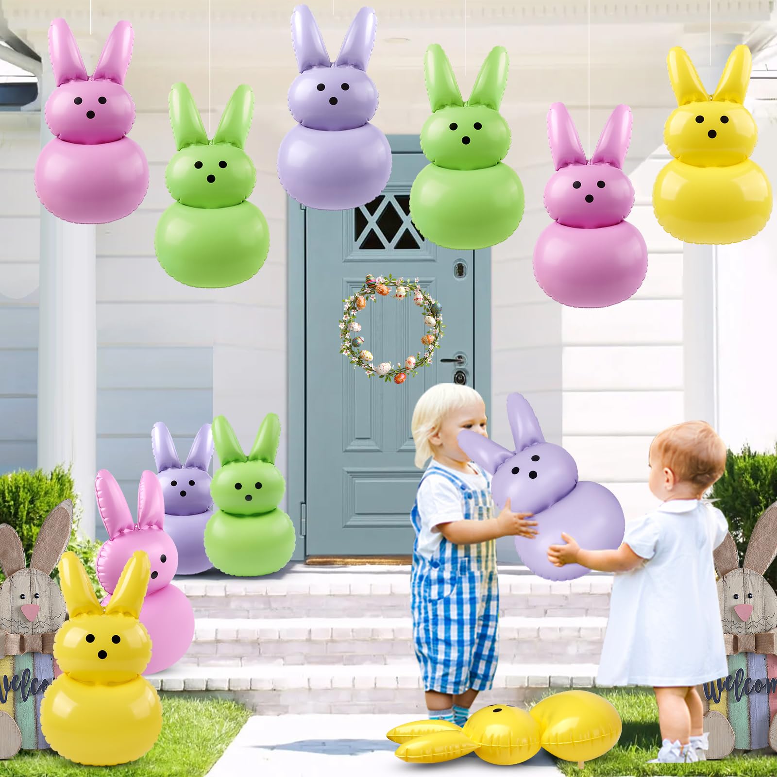 Amazon.com: 12Pcs Colorful Inflatable Easter Bunny Decorations, 14.5 ...