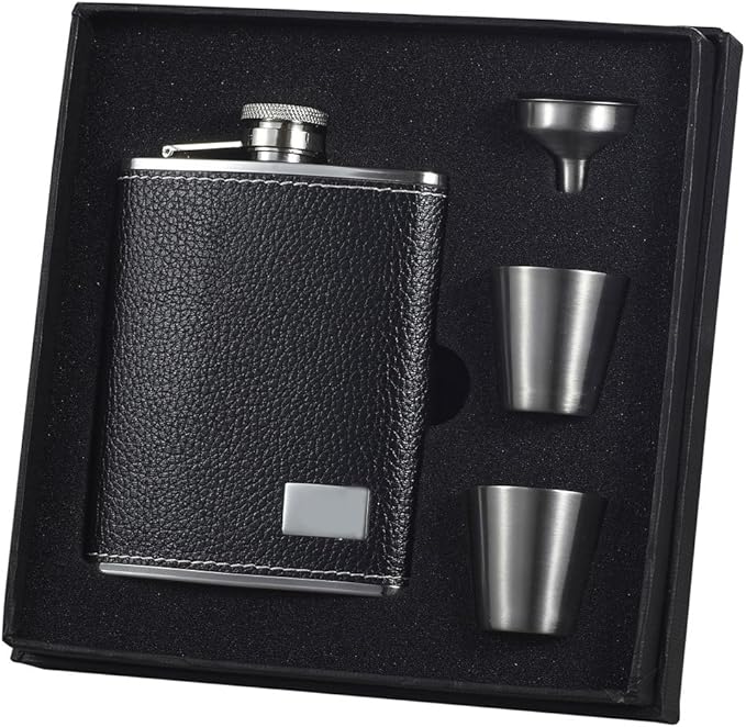 Amazon.com | Visol "Eclipse S" Leather Deluxe Flask Gift Set, 6-Ounce ...