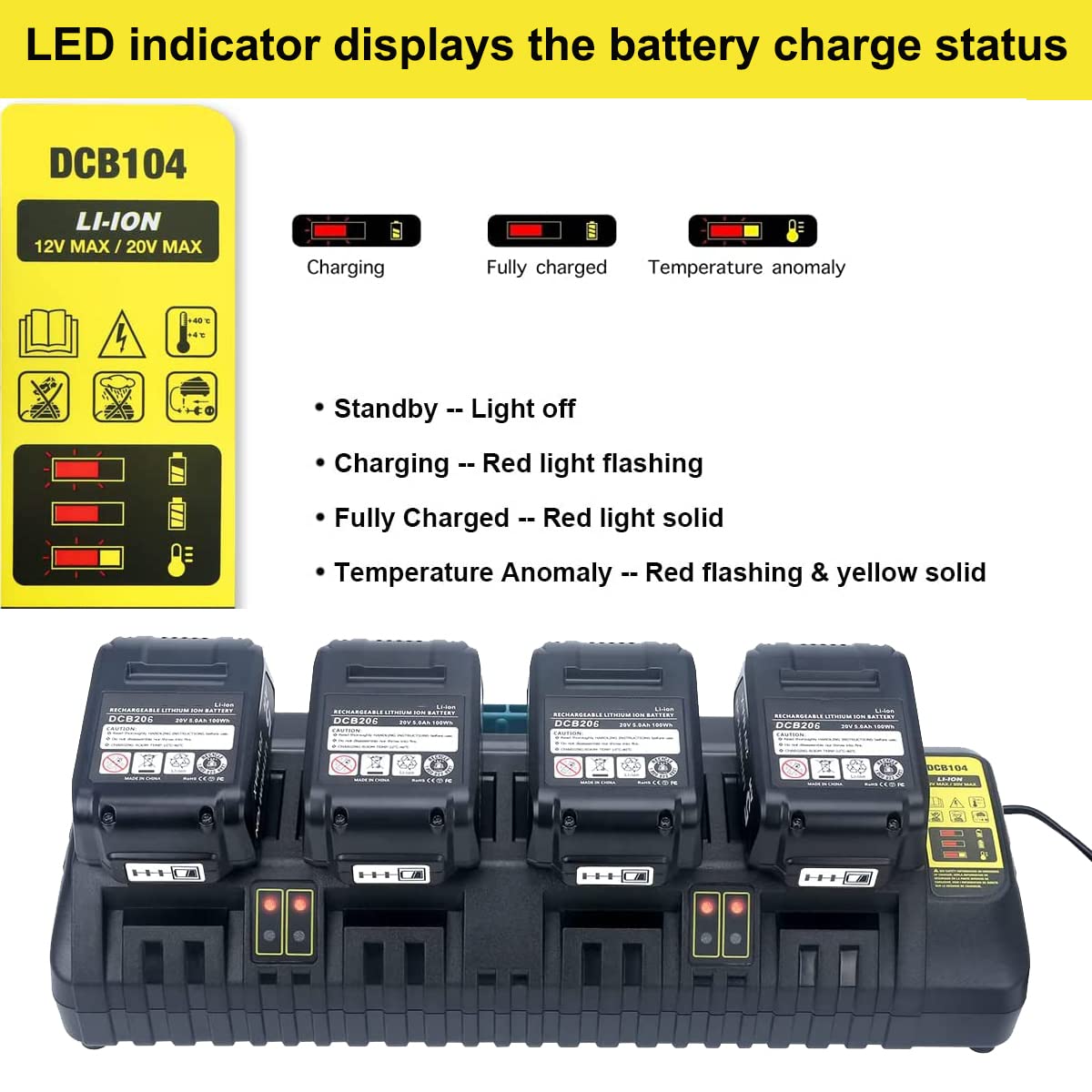 Snapklik.com : DCB104 4-Port Replacement Battery Charger Station For De ...