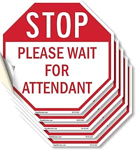 Amazon.com : Stop Please Wait for Attendant (5 Pack) 4 inch X 4 inch ...
