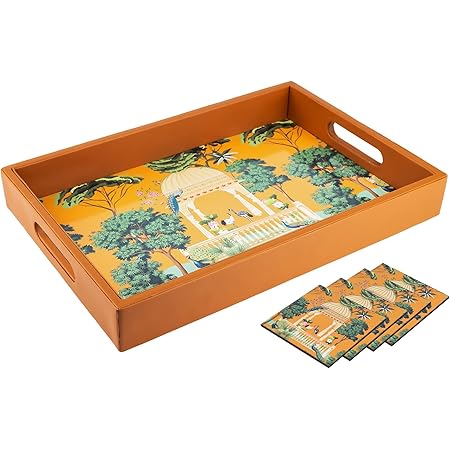 Birch & Co. Wooden Tray For Serving-Free 4 Coasters-10 Inch X 15 Inch ...