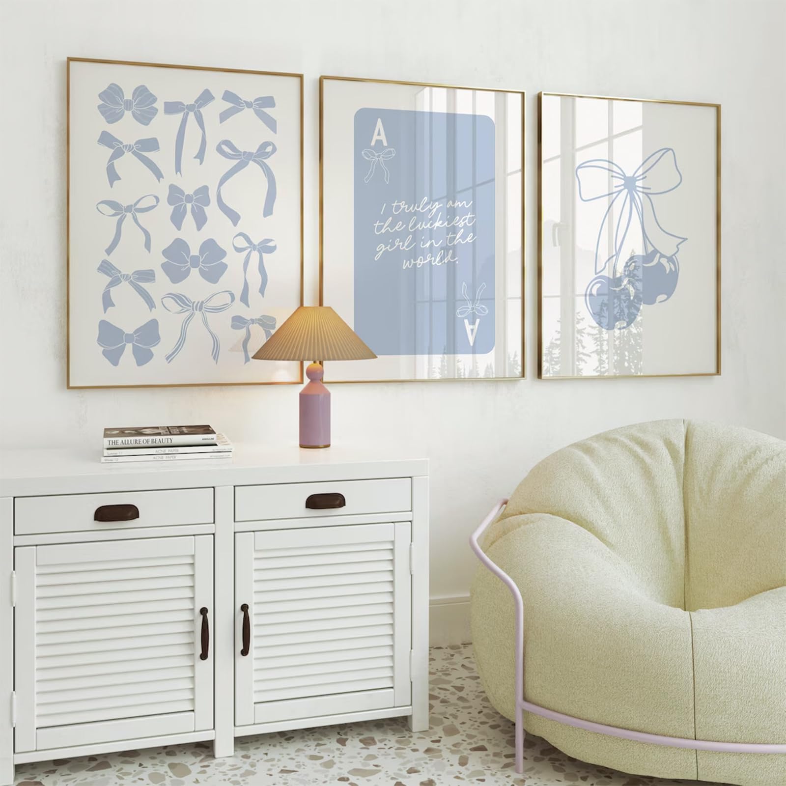 Amazon.com: Blue Bow Wall Art Decor Conquette Poster Aesthetic Canvas ...