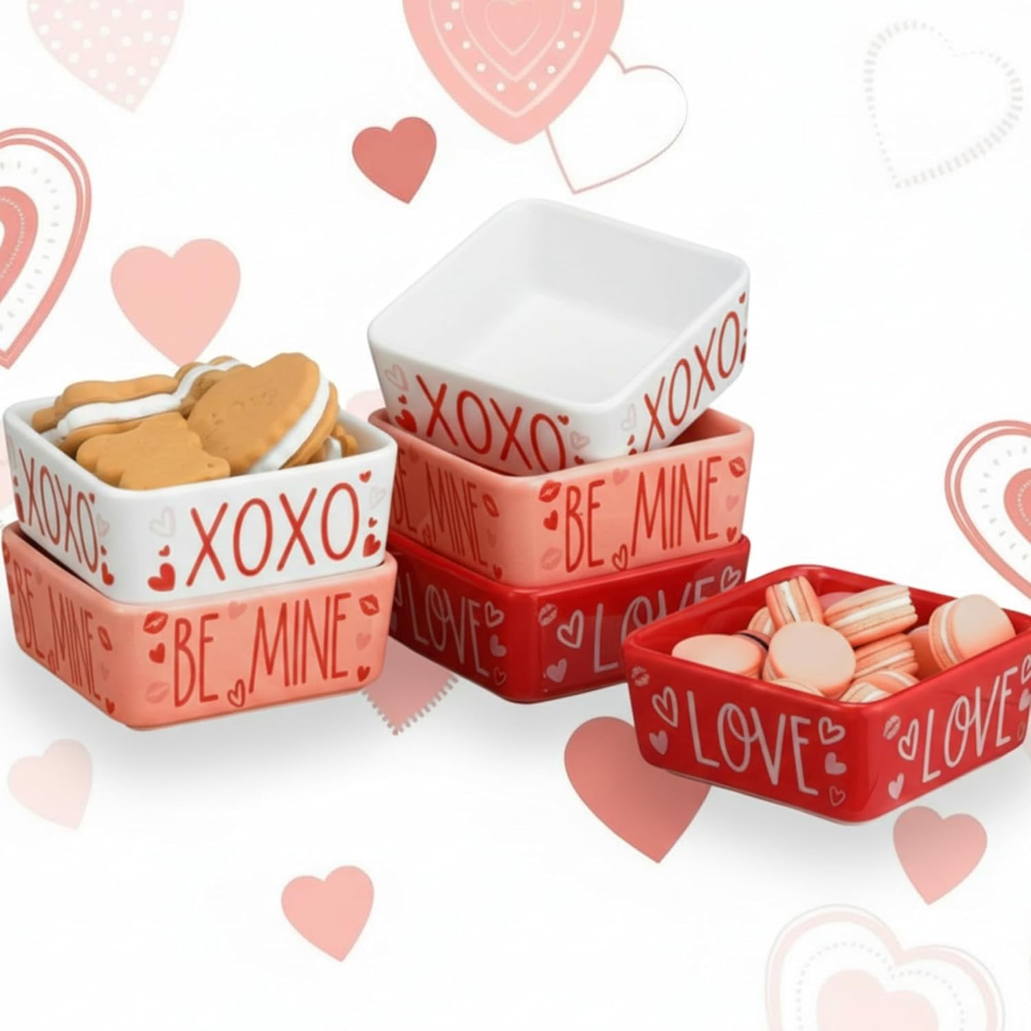 Amazon.com | Ferrochef 6 Pcs Valentines Candy Bowls Mini Ceramic Candy ...