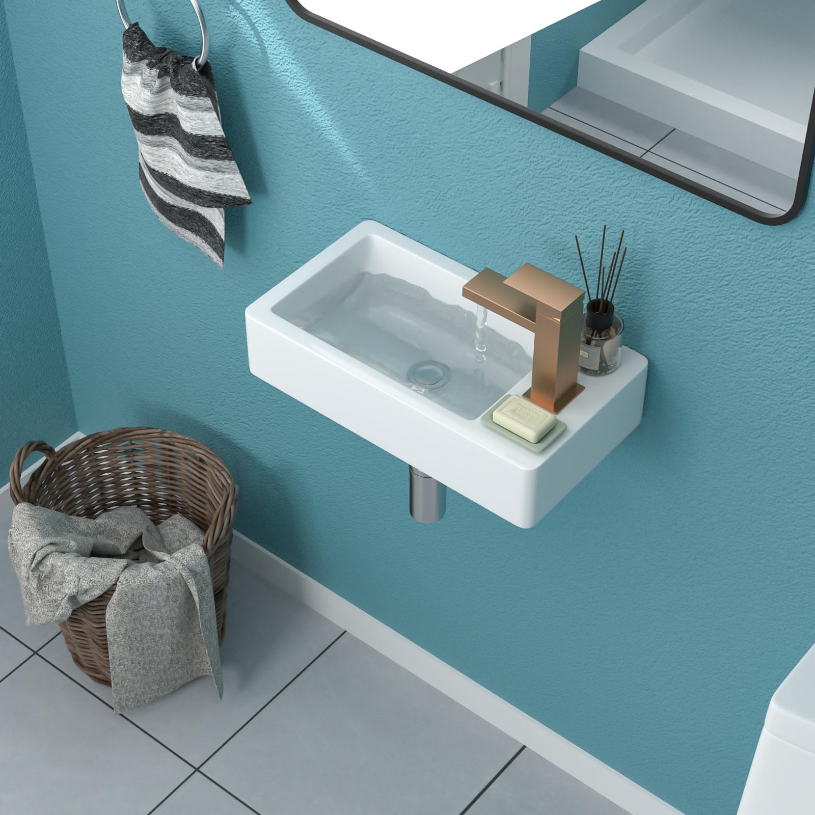 Snapklik.com : Wall Mount Bathroom Sink- 18x10 Floating Vessel Sink ...
