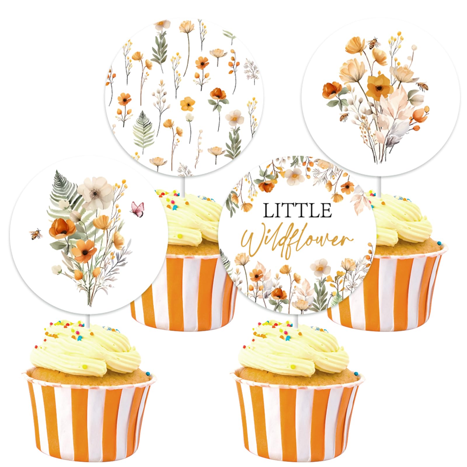 Amazon.com: kreat4joy 36pcs Boho Wildflower Cupcake Toppers for Girl ...