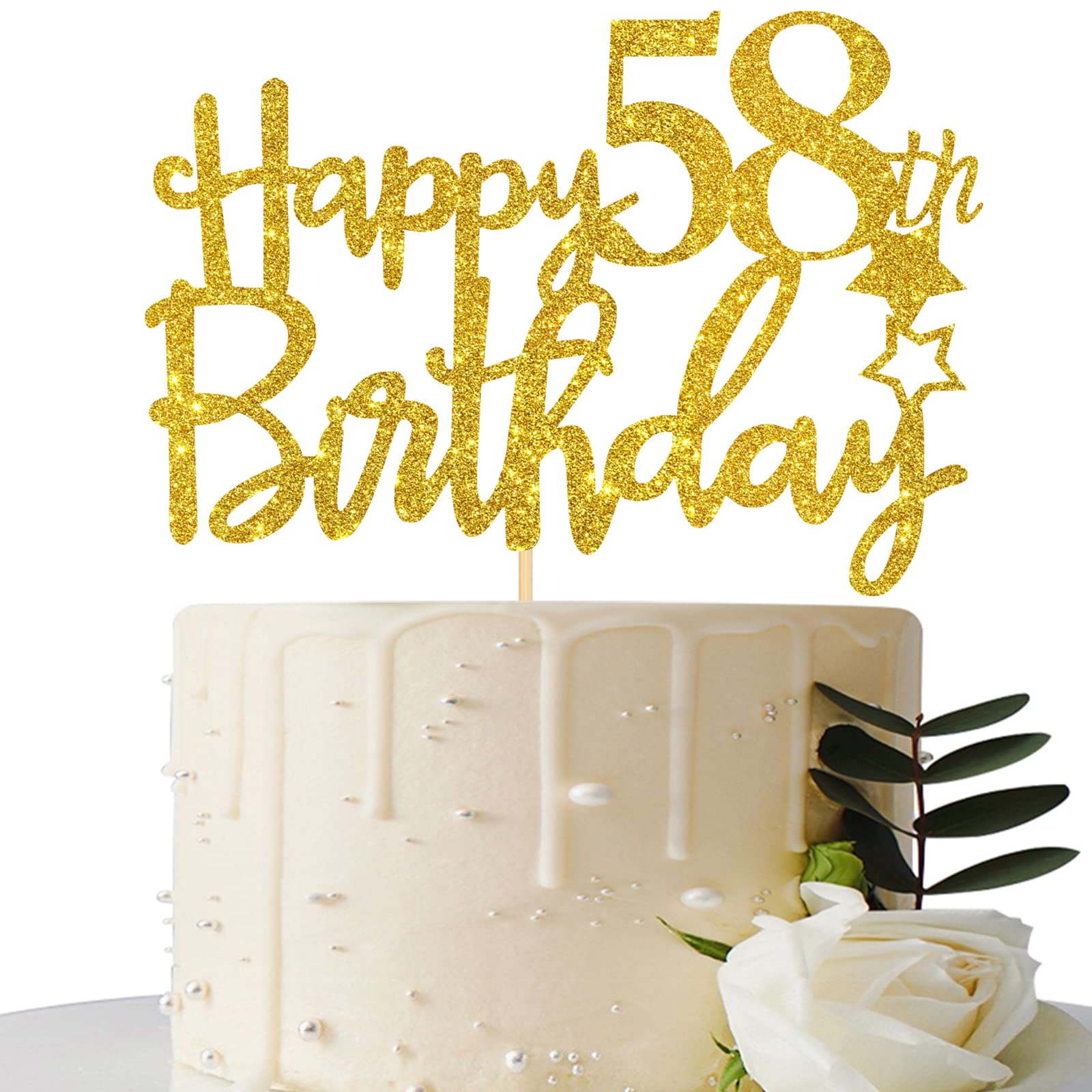 Buy Gold Glitter Happy 58th Birthday Cake Topper - 58 Cake Topper ...