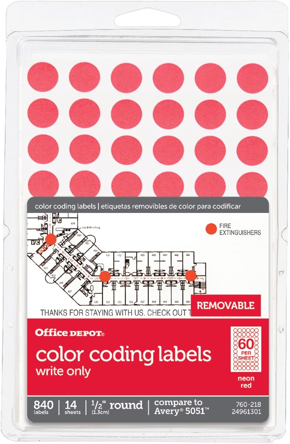 Amazon.com : Office Depot Removable Round Color-Coding Labels, 1/2in ...