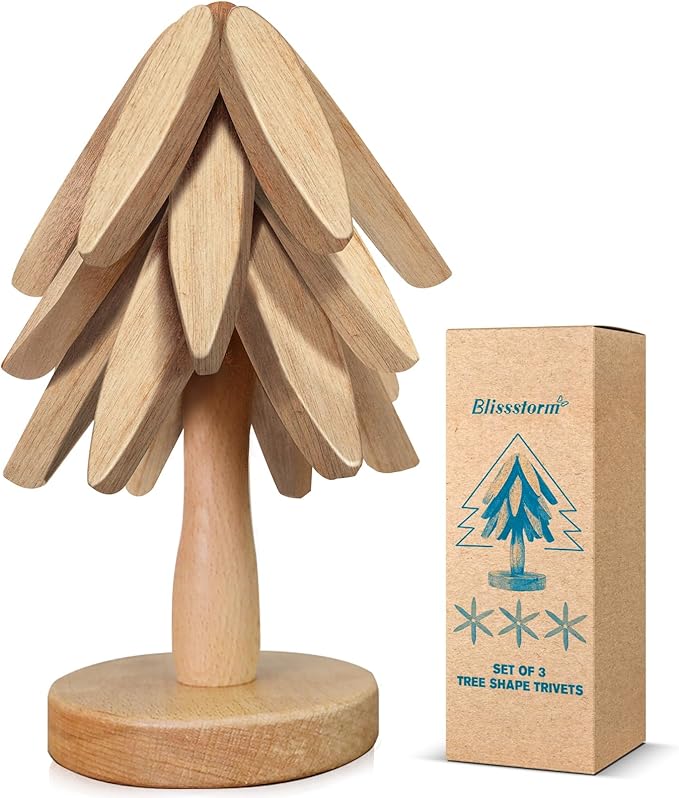 Amazon.com: Beech Wood Christmas Tree Trivets - Set of 3 Foldable Hot ...