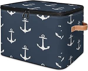 Mintoprints Nautical Navy Anchors Storage Bins with Zipper Lid Fabric ...