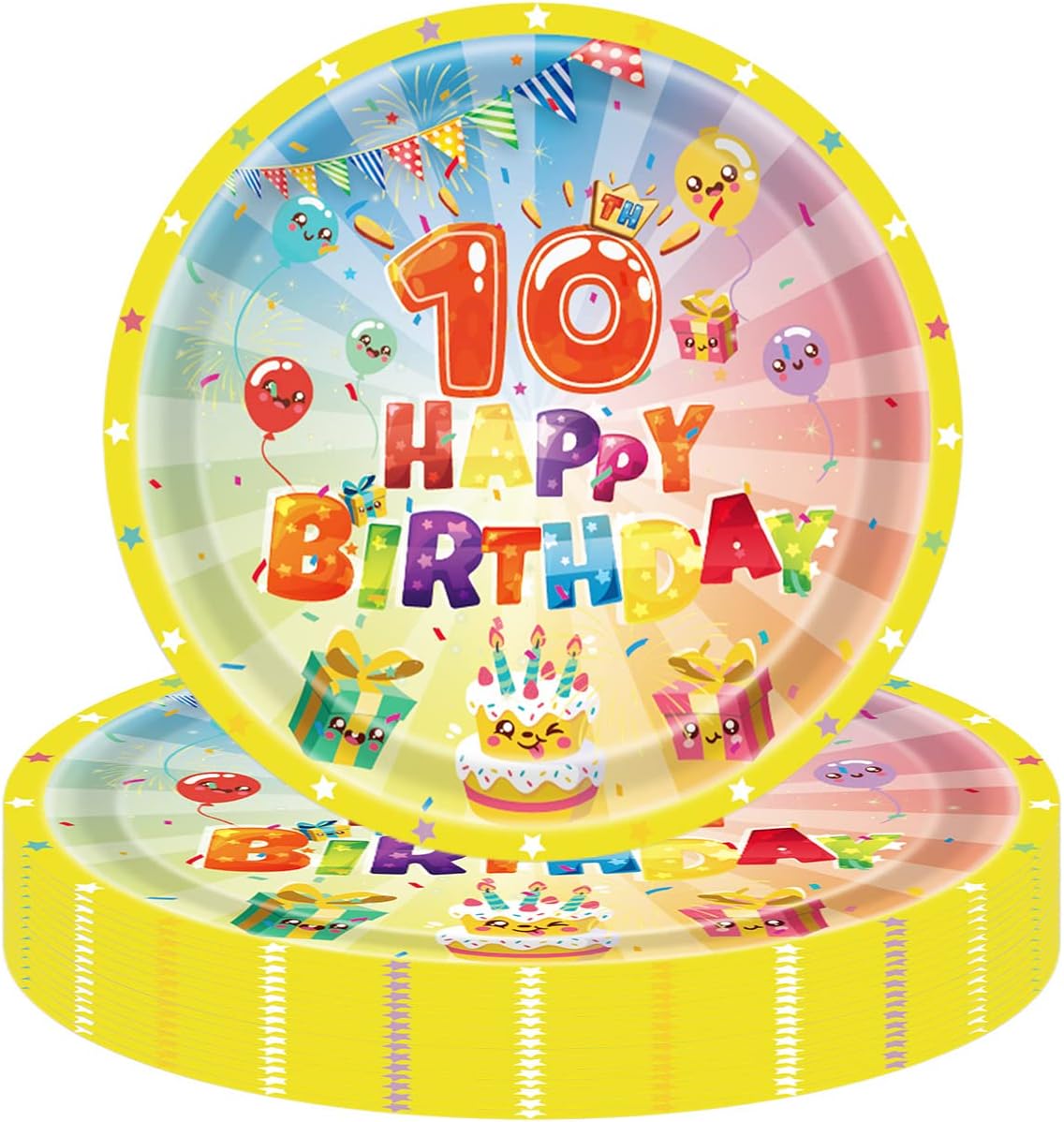 16P 10th Birthday Paper Plates 9", Colorful Tableware Party Plate ...
