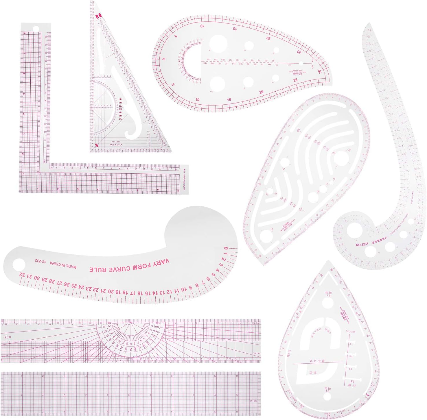 Clothing Ruler, Commas Ruler Quilting Templates 9Pcs Cutting Ruler, for ...