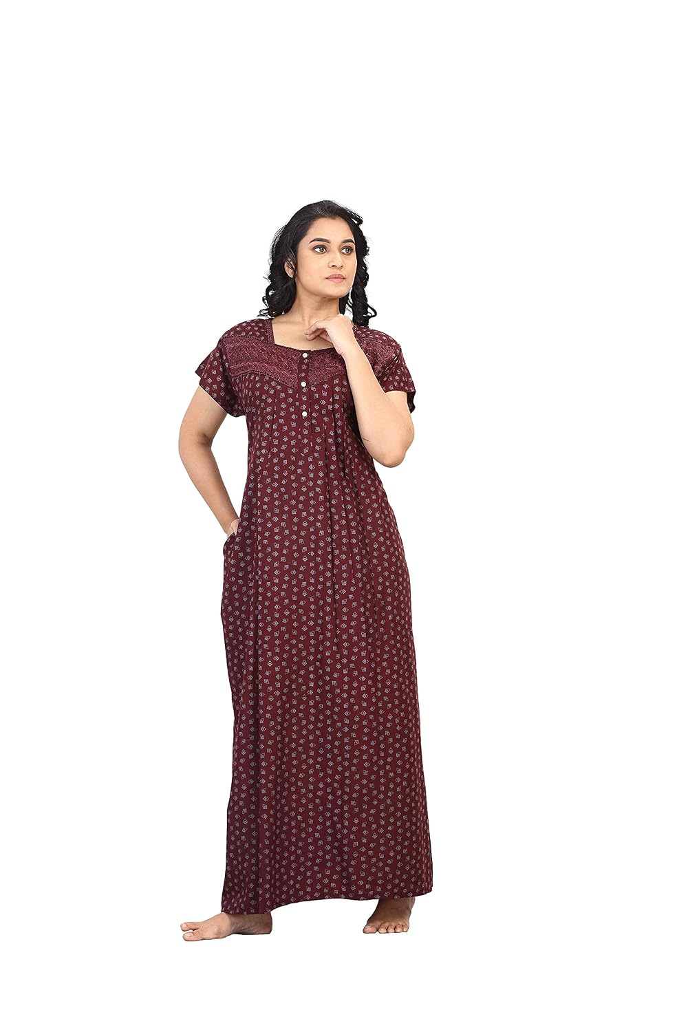 Buy Preeti Women's Rayon Blend All Over Print Maxi Length Nighty (NG-P ...