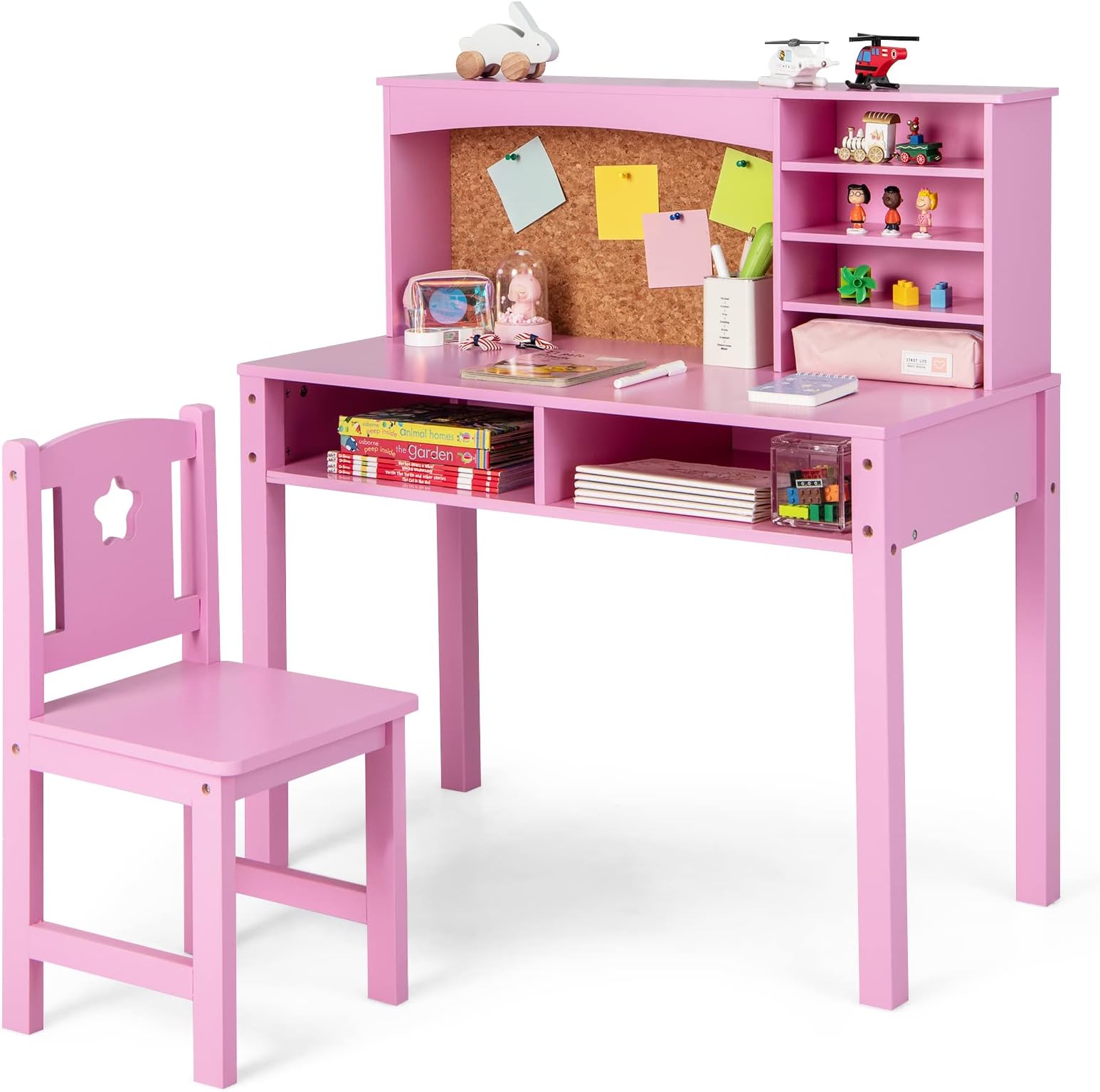 Maxmass Kids Table and Chair Set, Wooden Activity Table with Bulletin ...