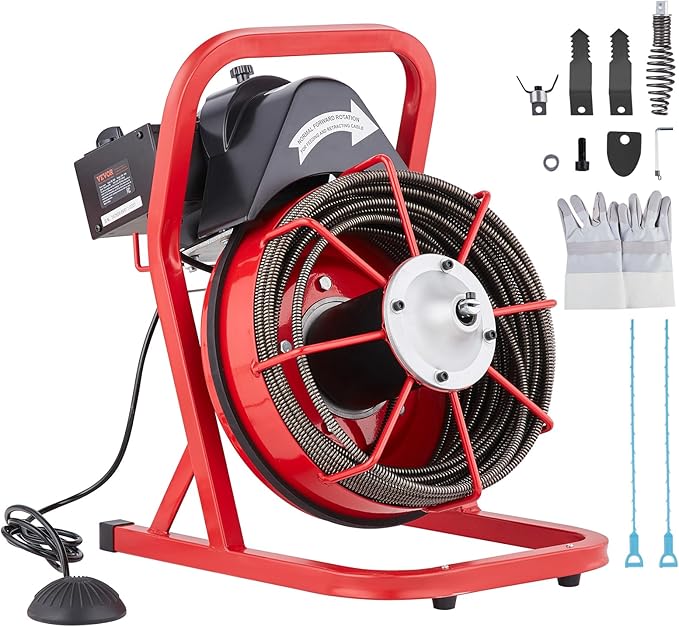 VEVOR Drain Cleaner Machine 75FT x 3/8 Inch, Sewer Snake Auger Manual ...