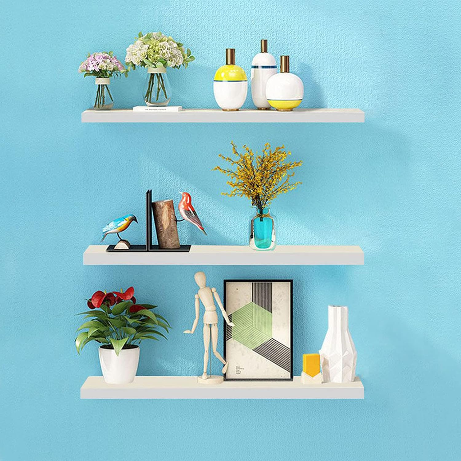Amazon.com: White Floating Shelves Wall Mounted,Set of 3 ,Wooden ...