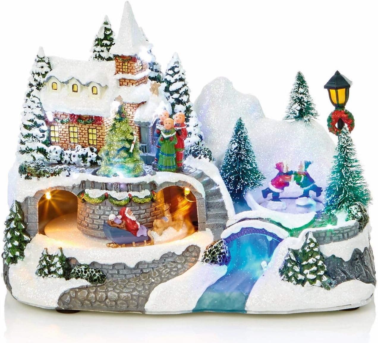 Premier Large LED Light Up Christmas Animated Traditional Village Snow ...