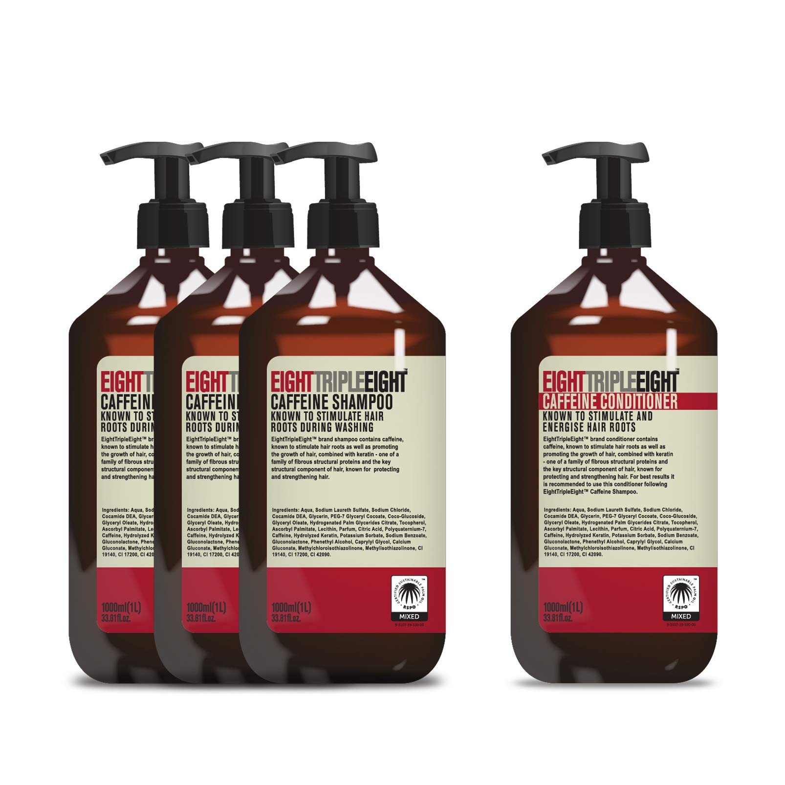 Eight Triple Eight Caffeine 3x Shampoo & 1x Conditioner 1L : Amazon.co ...