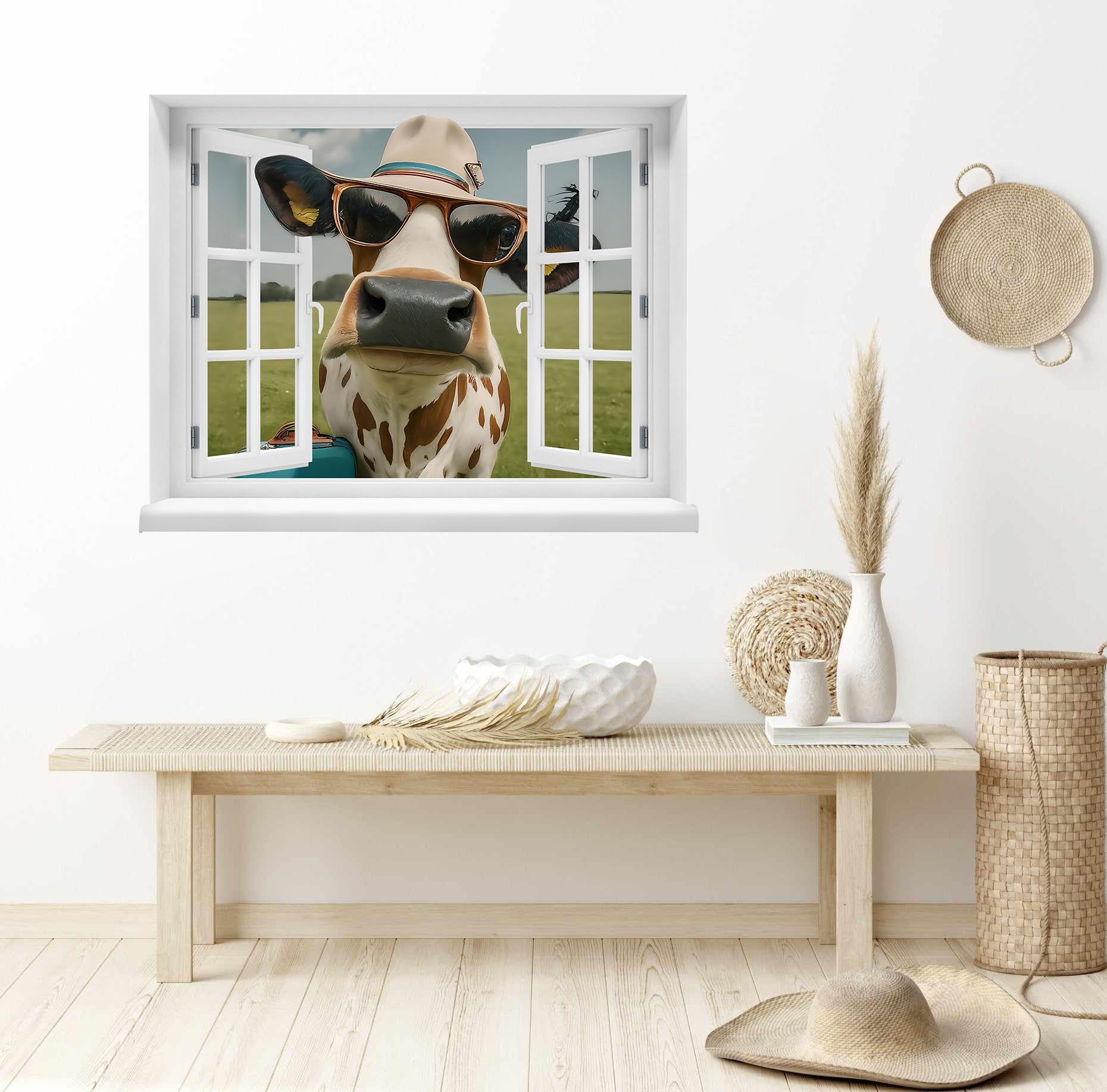 Amazon.com: XUOIAYNB Funny Open Fake Window Cow Wall Stickers, 3D Farm ...