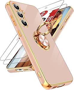 LeYi for Samsung S23 FE Case: with 2 Packs Tempered Glass Screen Protector, Gold Plated ...