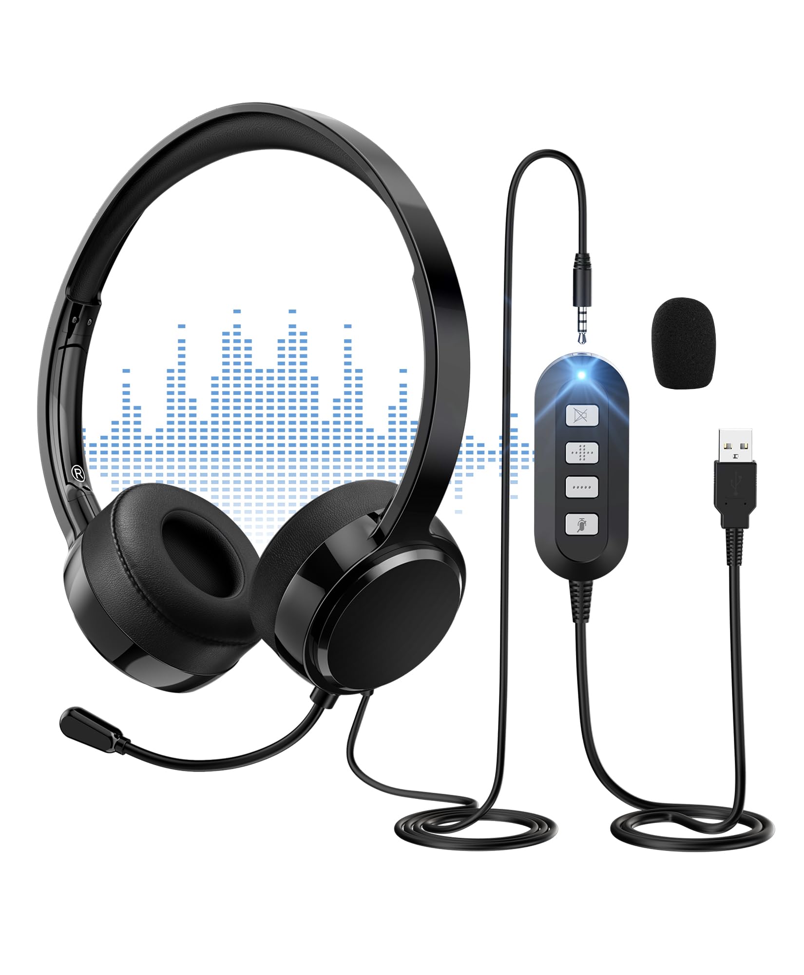XAPROO USB Headset with Microphone for Laptop, Quality USB/3.5mm Wired ...
