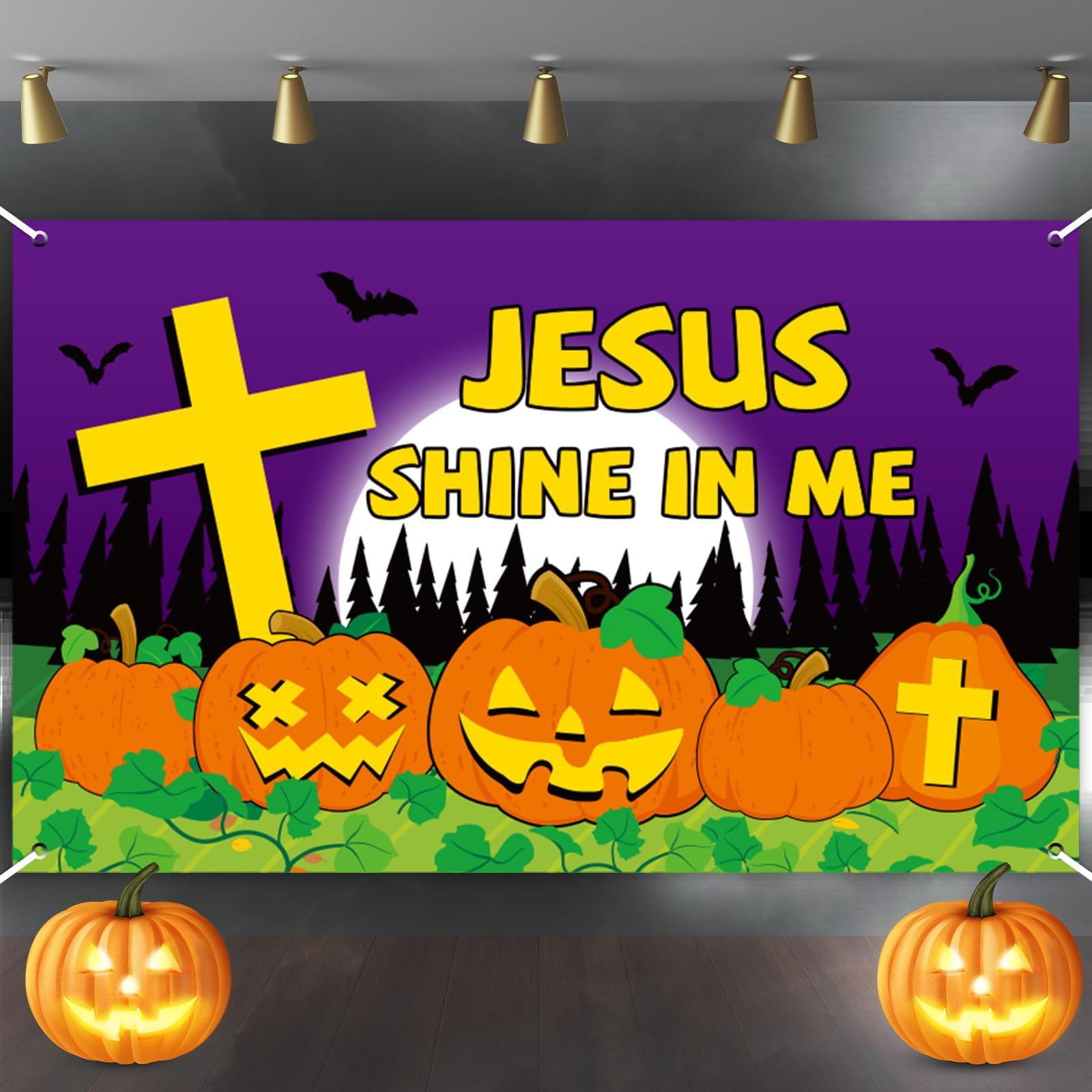 Amazon.com : Halloween Christian Pumpkin Backdrop Banner Let Jesus ...
