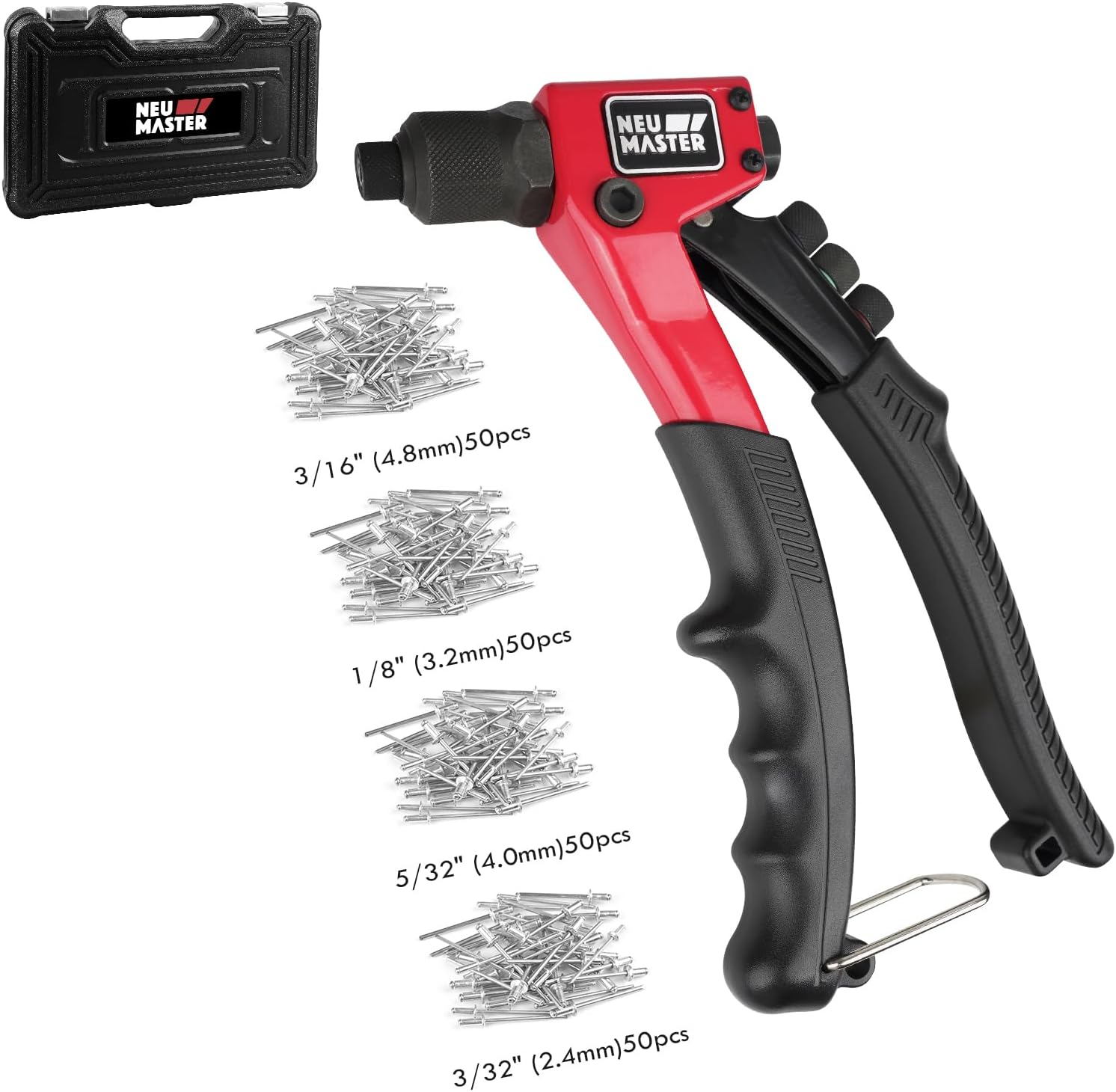 NEU MASTER Rivet Gun with 200Pcs Rivets, Non-slip Riveter Nail Gun with ...