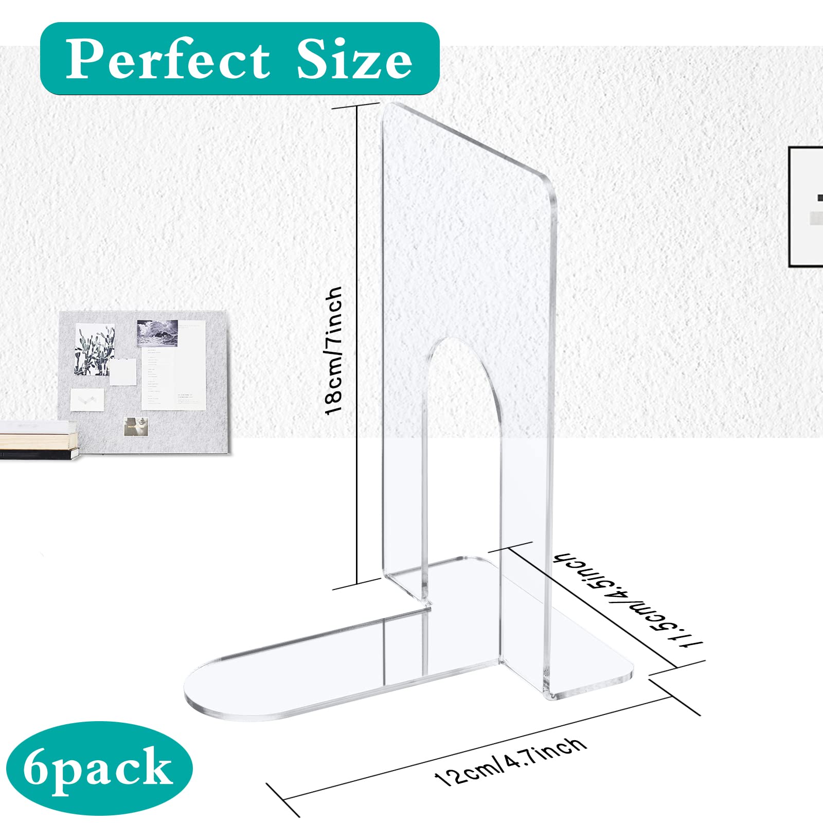 Wesiti 6 Pcs Plastic Book Ends for Shelves Clear Acrylic Bookends 7.4 x ...
