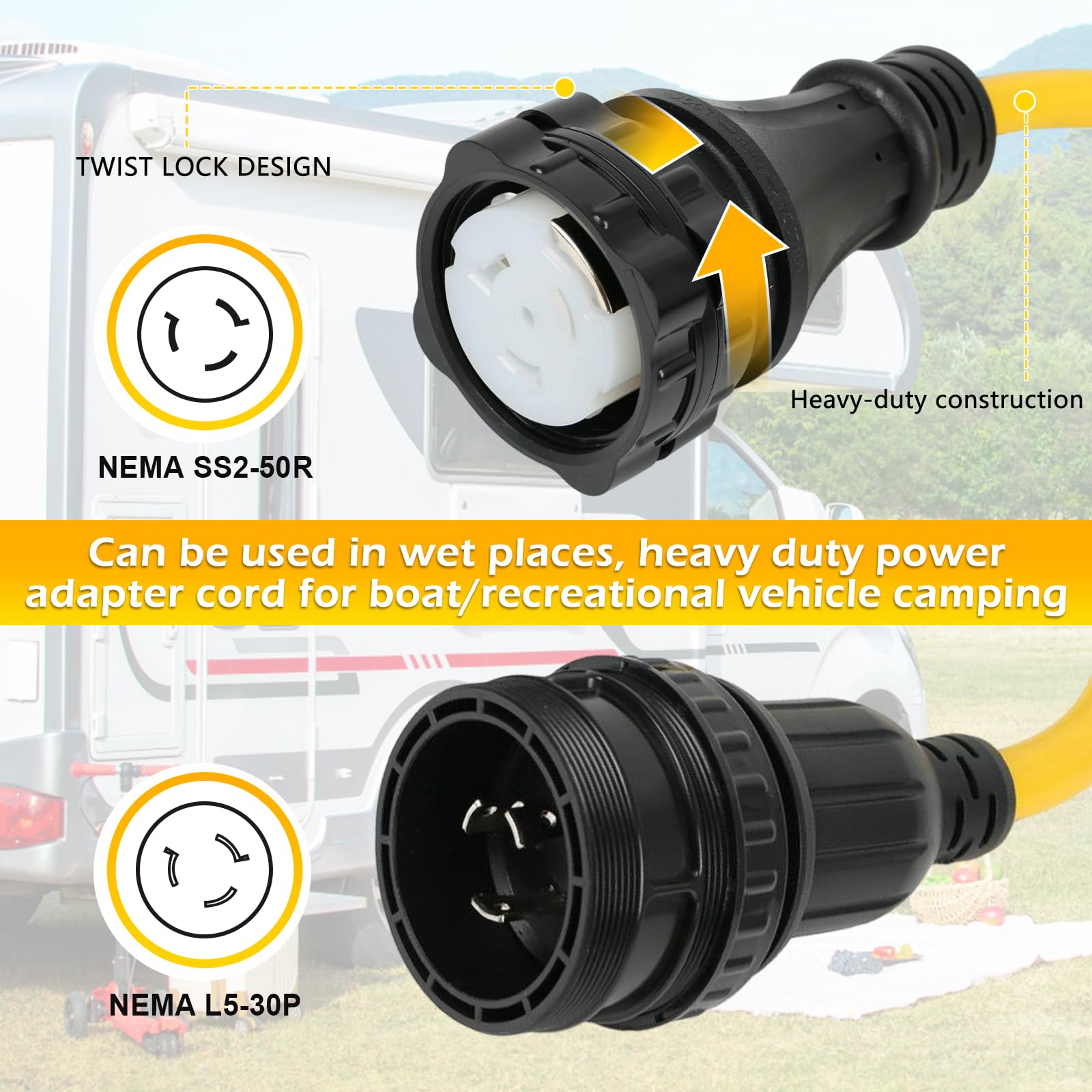 Snapklik.com : 1.5FT Shore Power Adapter NEMA L5-30P To SS2-50R, RV ...