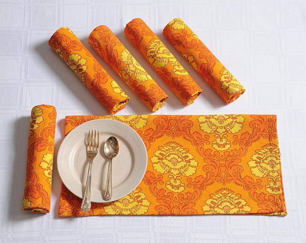 Buy Swayam Libra Printed Cotton 6 Piece Dinner Napkin Set- Yellow (TN16 ...