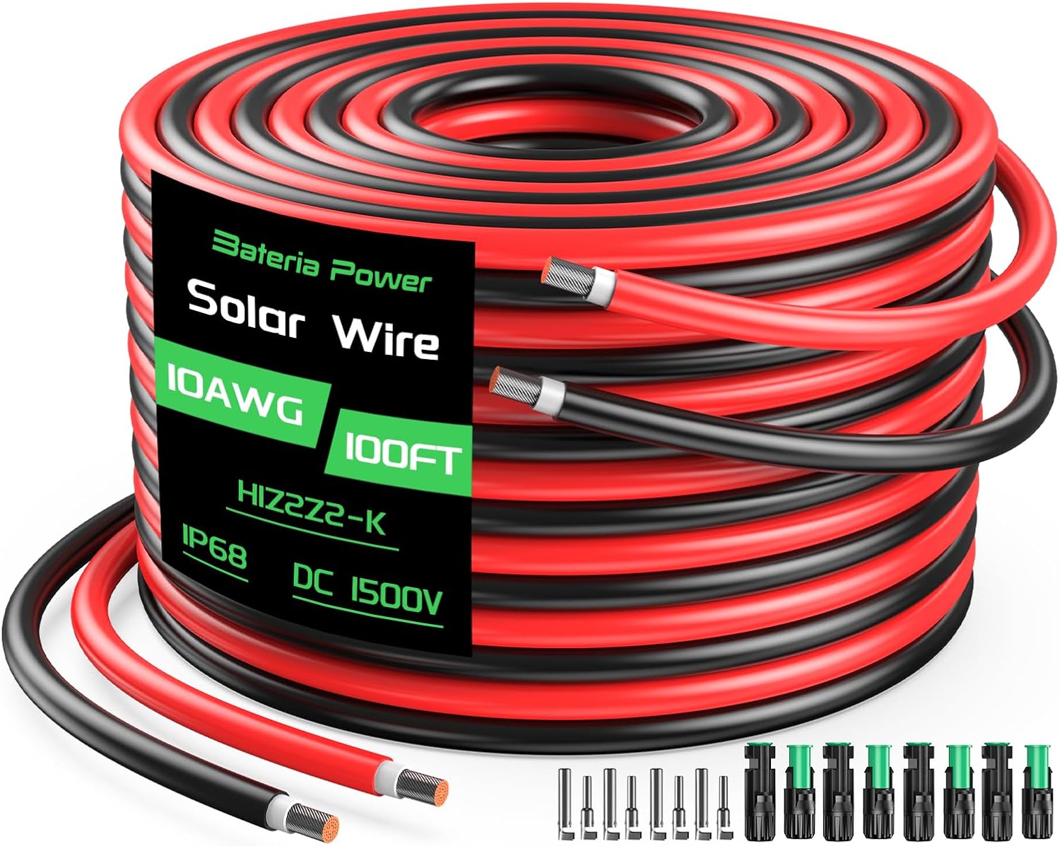 Amazon.com: Bateria Power 2x100FT 10AWG Solar Wire Kit, 10 Gauge Solar ...