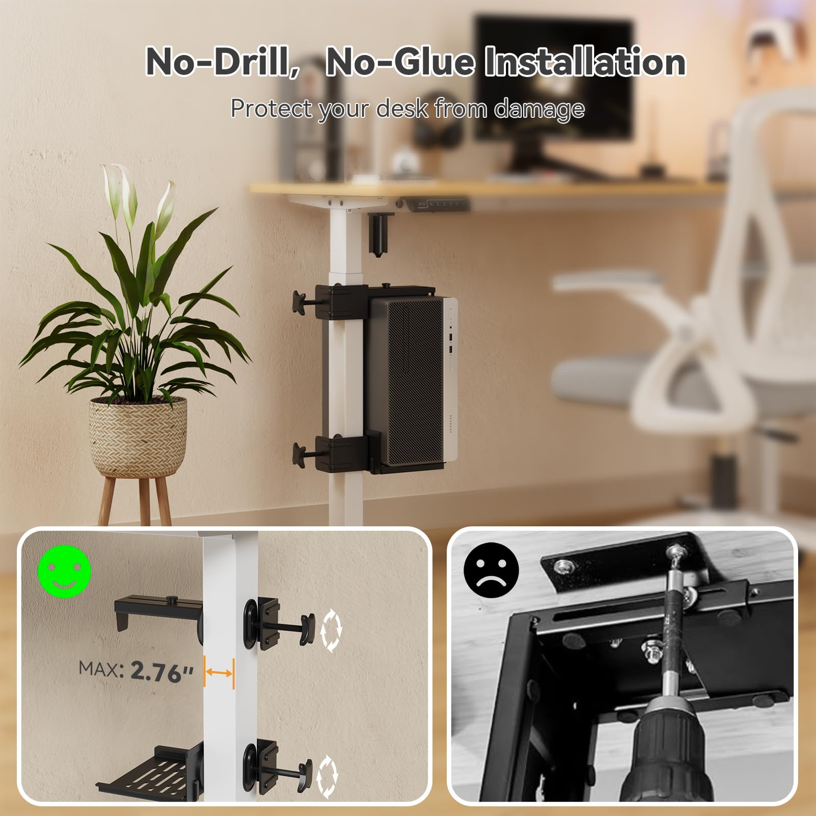 Snapklik.com : JOY Worker Clamp-on Desk Leg PC Mount, No Drilling Under ...
