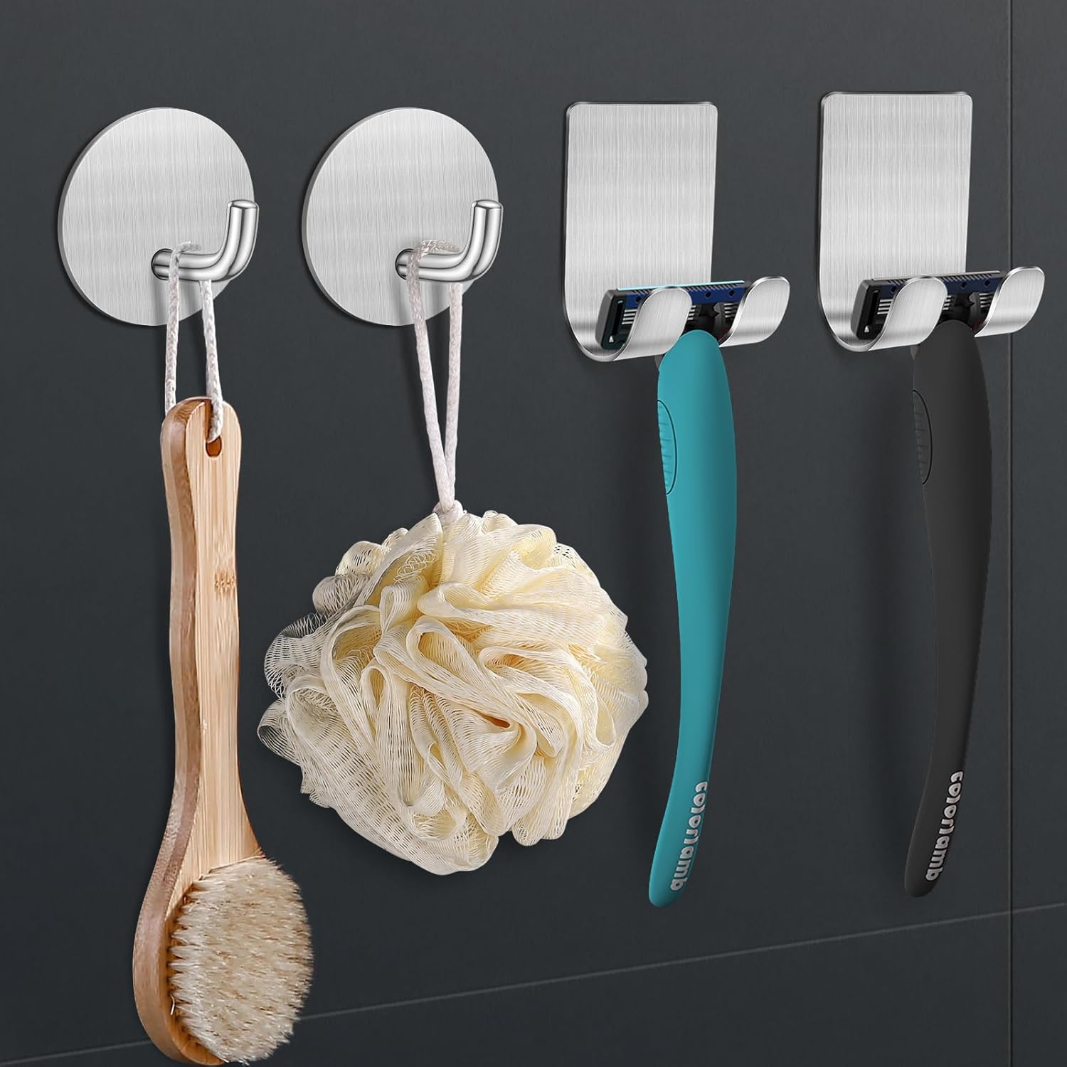 ANRUI Razor Holder for Shower & Self Adhesive Wall Hooks, Premium 304 ...