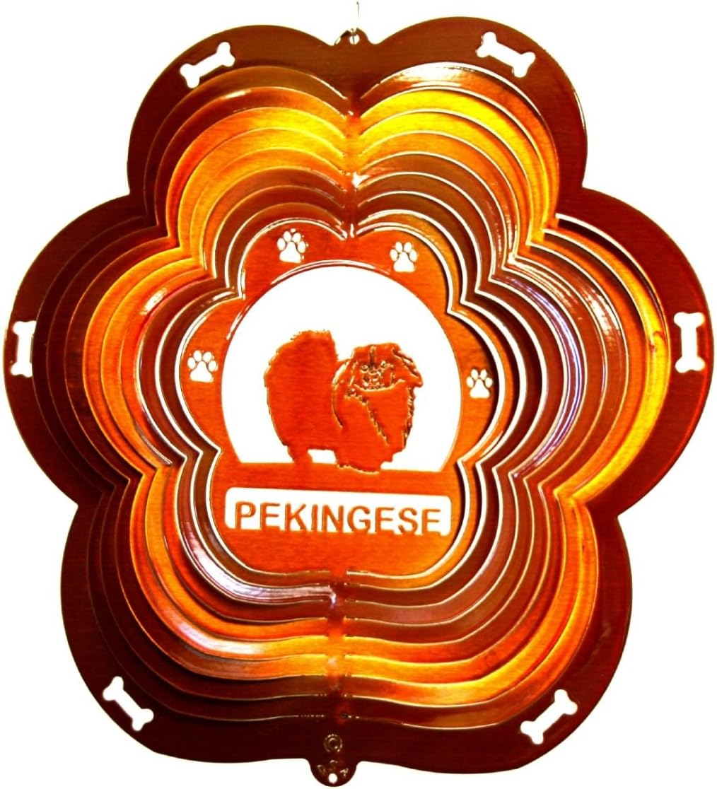 Amazon.com: Stainless Steel Pekingese Dog - 12 Inch Wind Spinner ...
