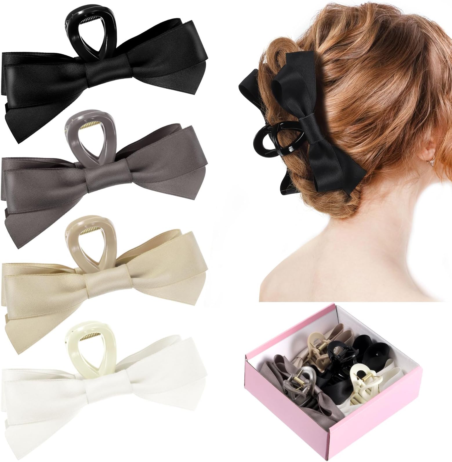 Amazon.com : 4 Pcs Bow Claw Clips, Bow Hair Clips for Women Girls ...