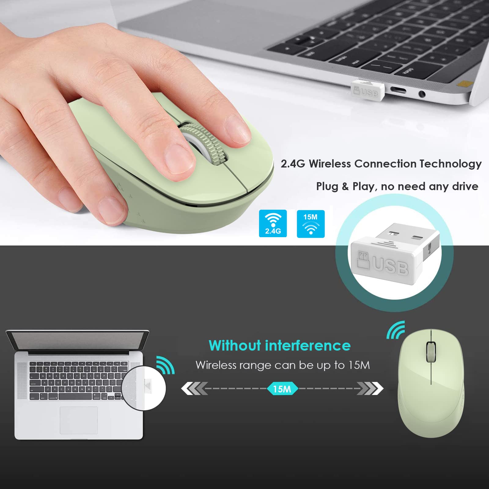 LeadsaiL Wireless Mouse for Laptop 2.4G Silent Cordless USB Mouse Slim ...