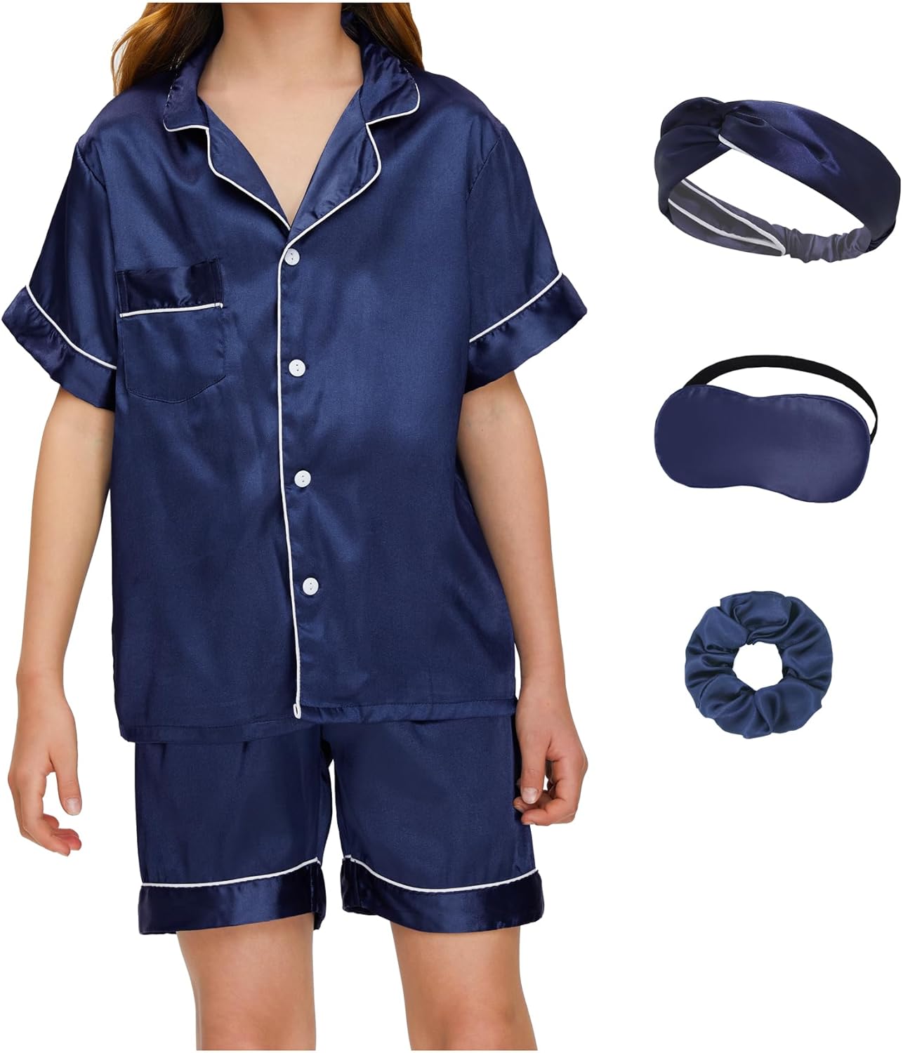 Amazon.com: SEALINF Satin Girl Pajama Set 5 Piece Boy Button-up Silk ...